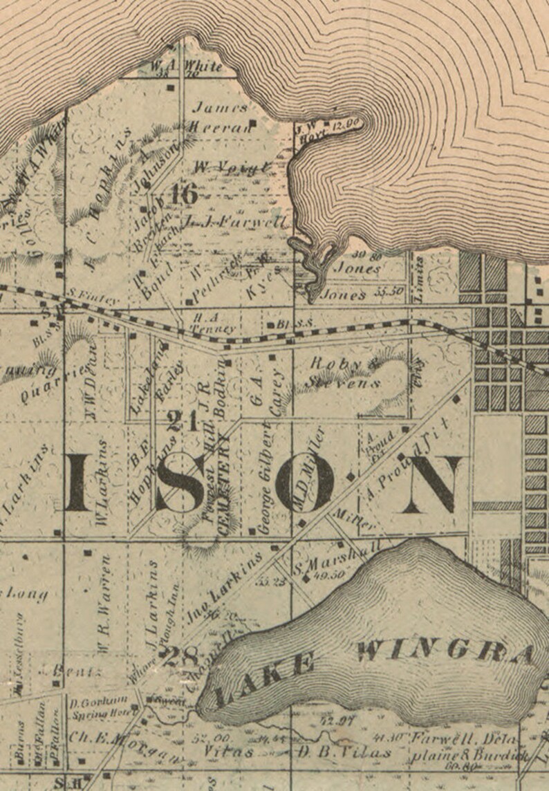 Dane County Wisconsin 1861 - Old Wall Map Reprint With Homeowner Names ...