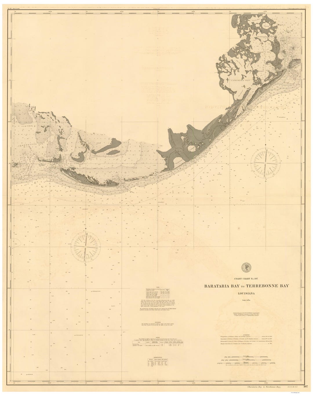 Barataria Bay & Terrebonne Bay 1895 Nautical Old Map Reprint Louisiana ...