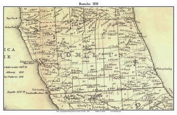 Romulus 1850 Old Town Map With Homeowner Names New York | Etsy