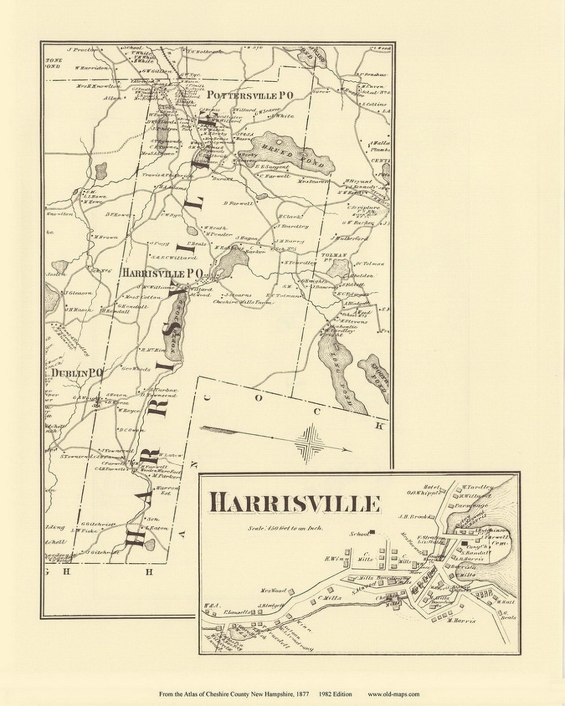 Harrisville 1877 Old Town Map With Homeowner Names New | Etsy