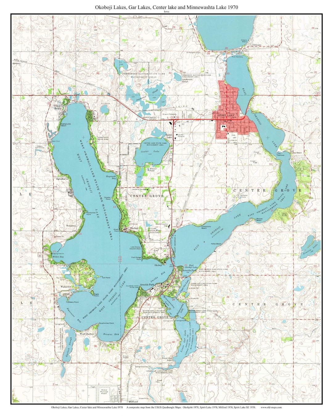 Okoboji Lake 1970 - Old Map Topo Custom Composite USGS Reprint Iowa - Etsy