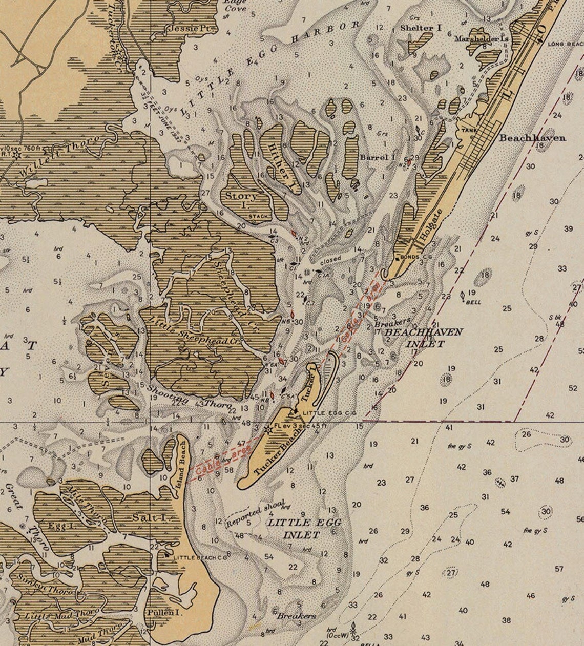 Sea Girt Light to Little Egg Inlet - 1933 Nautical Map Reprint - New ...