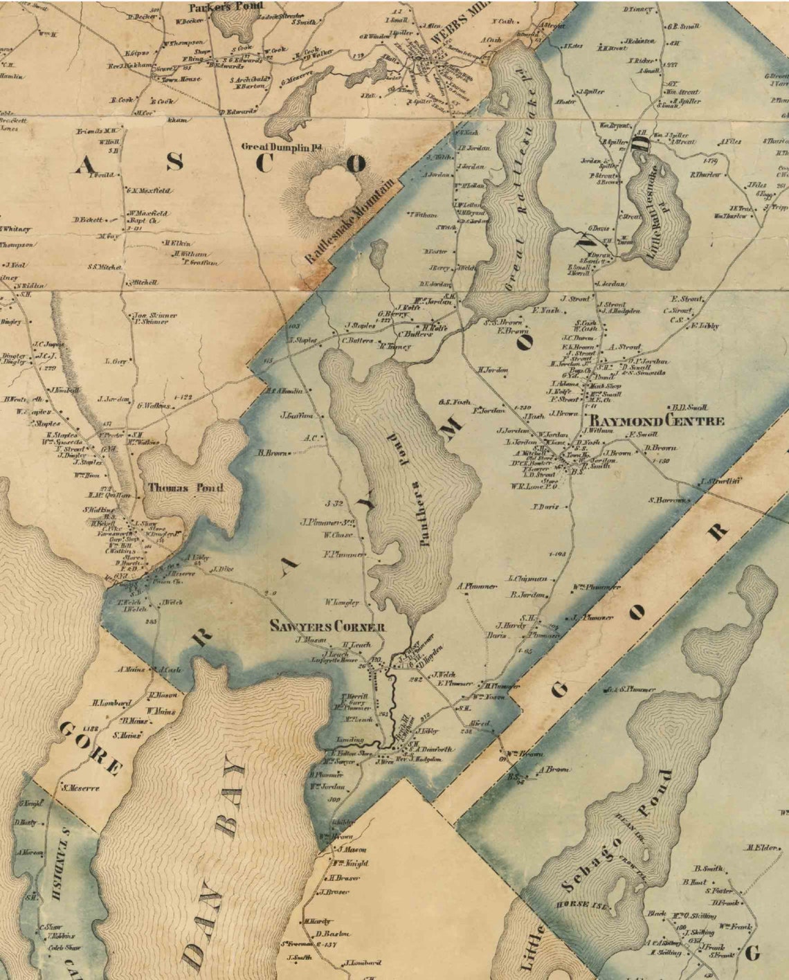 Sebago Lake 1857 Map Maine Custom Reprint Maine Lakes - Etsy