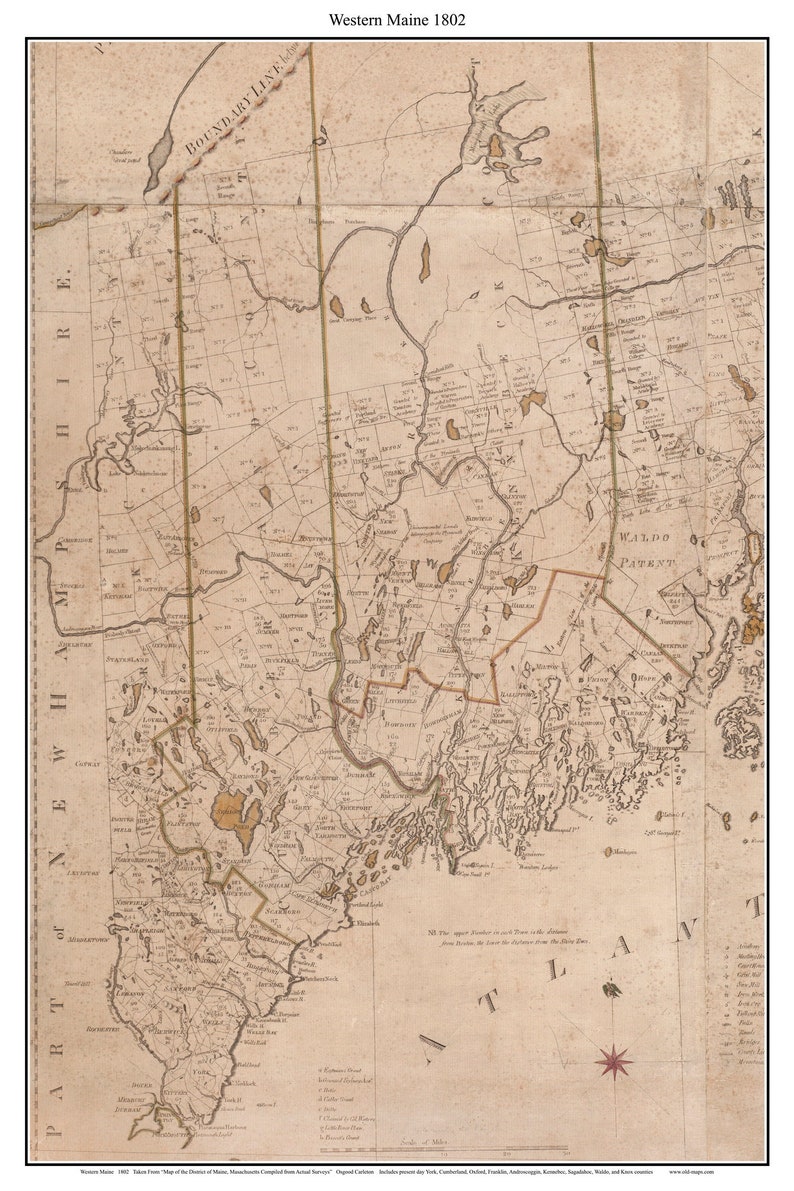 Western Maine 1802 Old Map Custom Reprint From State Map | Etsy