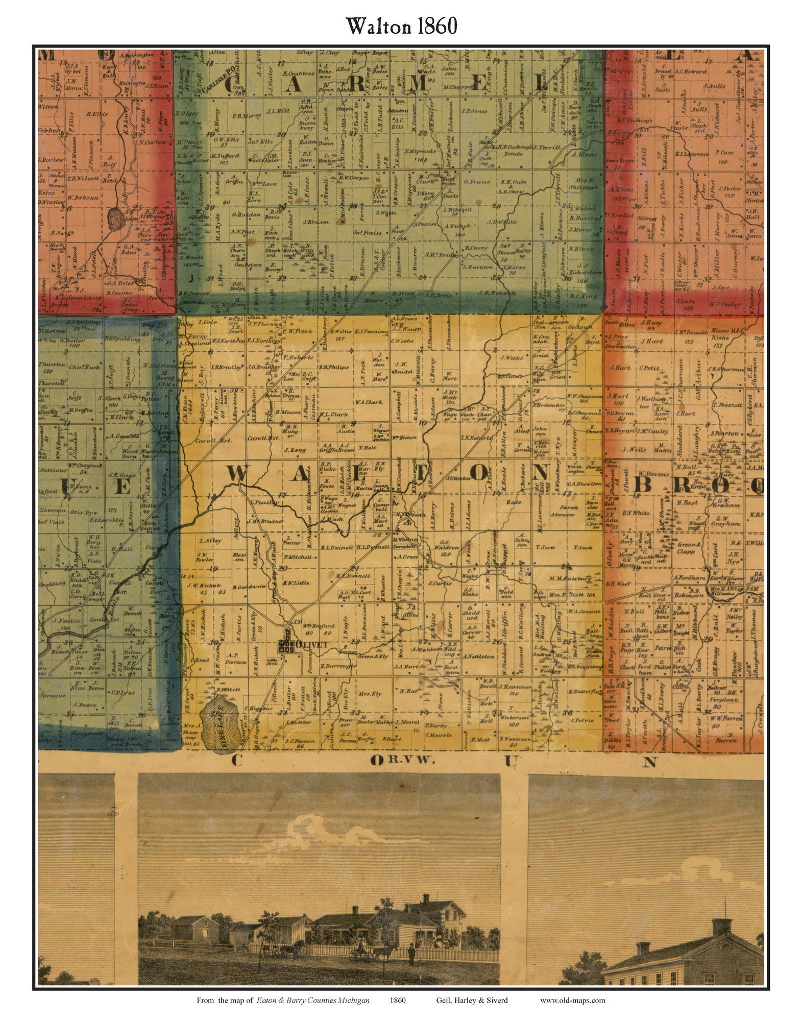 Wall Décor Oneida 1860 Old Town Map with Homeowner Names Grand Ledge ...