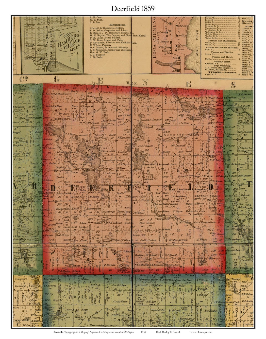 Deerfield 1859 Old Town Map With Homeowner Names - Indian Lake ...