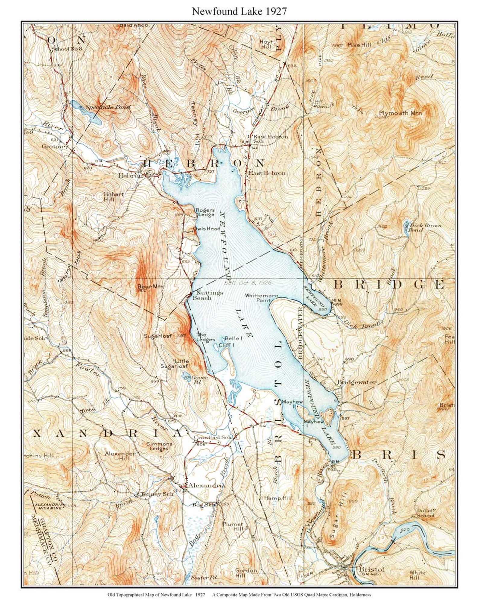 Newfound Lake 1927 Old Topographic Map by USGS Custom | Etsy