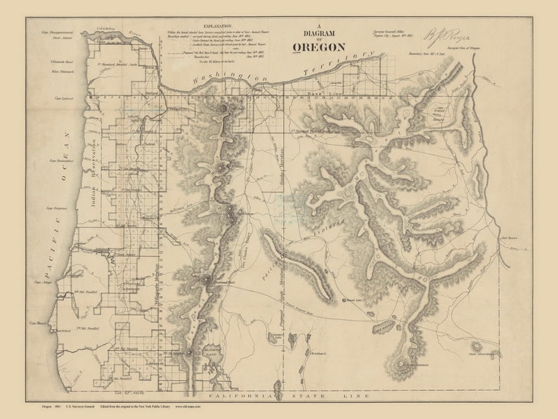 Oregon Territory 1861 Old Land Lots - State Map - Old Map Reprint - Etsy