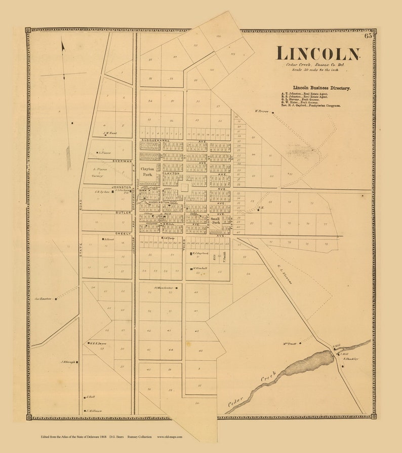 Lincoln Village Delaware 1868 Old Town Map With Homeowner Names ...