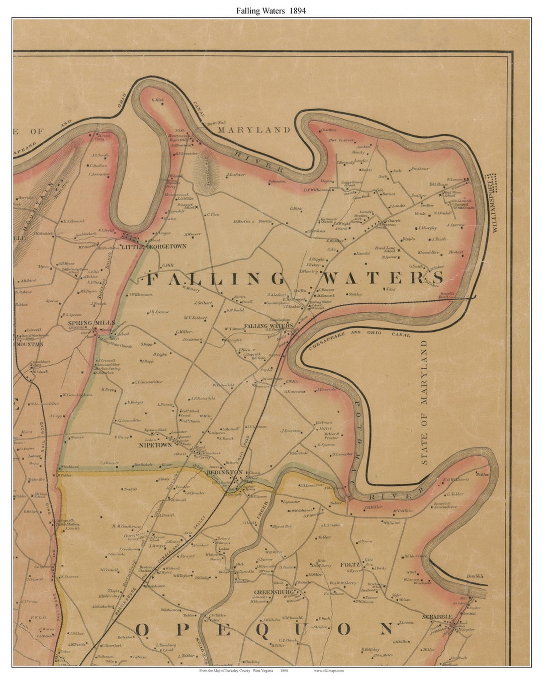 Falling Waters 1894 - Old Town Map With Homeowner Names - Nipetown ...