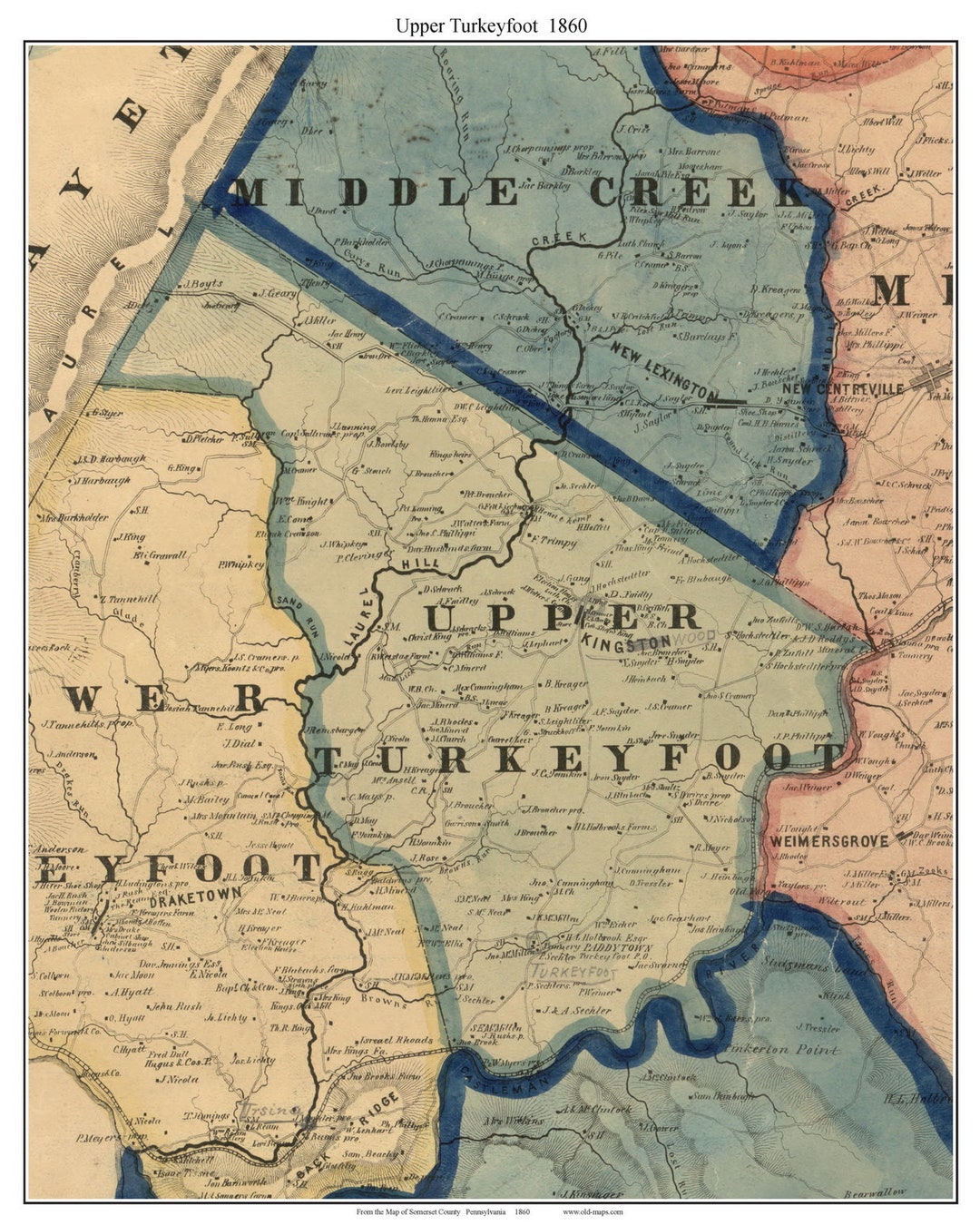 Upper Turkeyfoot 1860 Old Town Map With Homeowner Names Pennsylvania ...