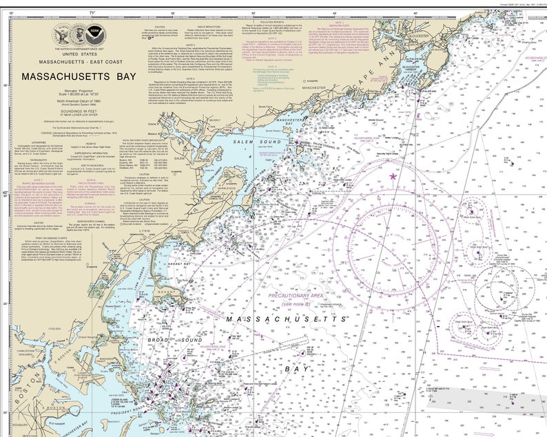 Massachusetts Bay 2013 Nautical Map Boston Cohasset | Etsy