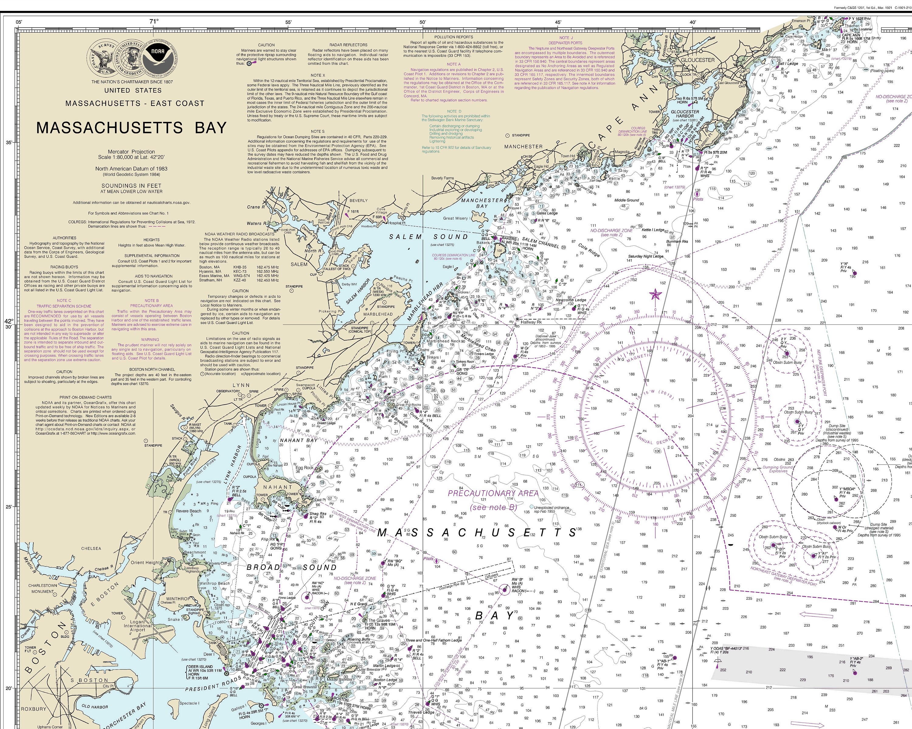 Massachusetts Bay 2013 Nautical Map Boston Cohasset | Etsy