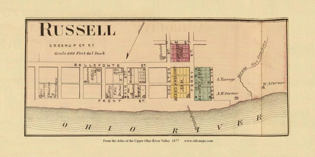 Russell 1877 Old Town Map Greenup County Kentucky Ohio Valley Atlas ...