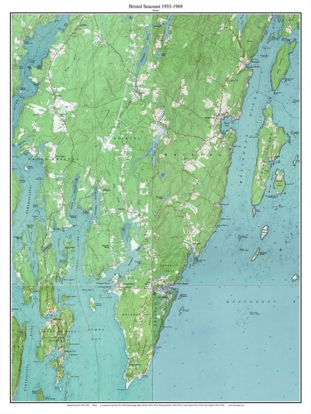 Bristol Seacoast 1955-1969 Old Topographic Map USGS Custom Composite ...