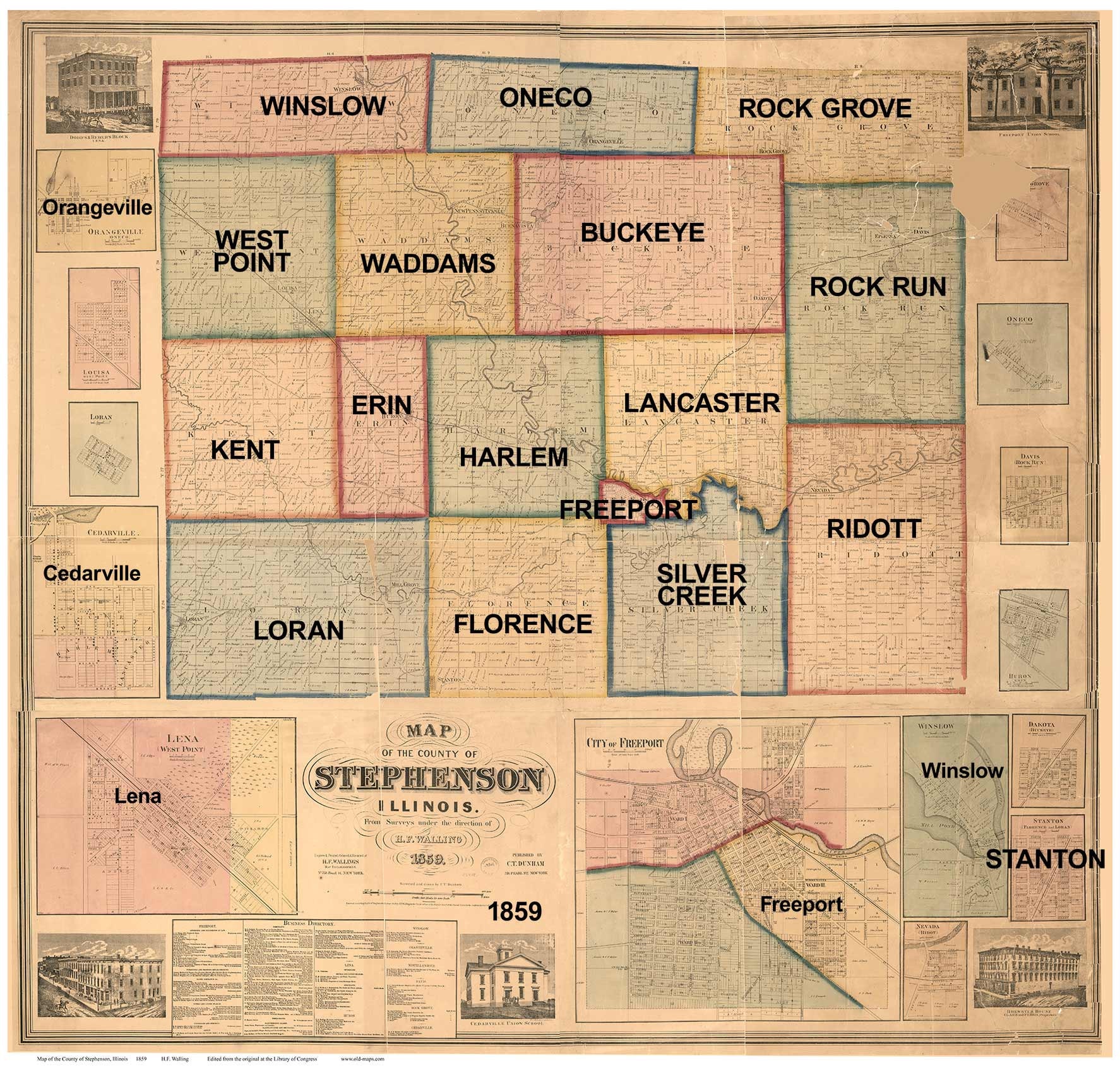 Stephenson County Illinois 1859 Old Wall Map Reprint With - Etsy
