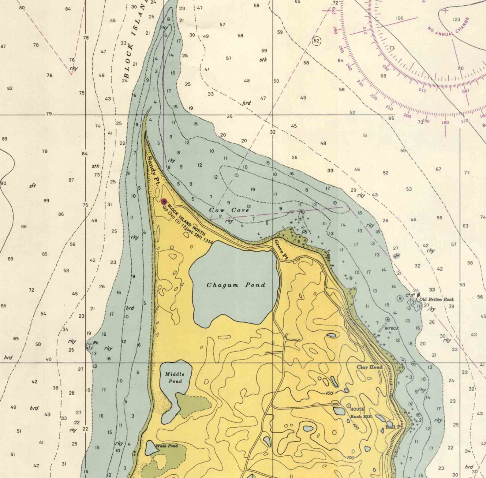 Block Island 1952b Nautical Map by the USCGS Rhode Island - Etsy