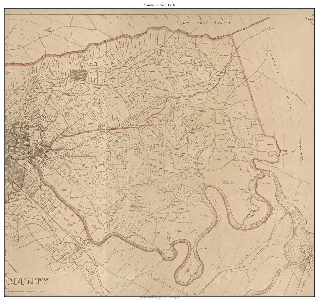 Varina District 1916 Old Town Map With Homeowner Names - Virginia ...