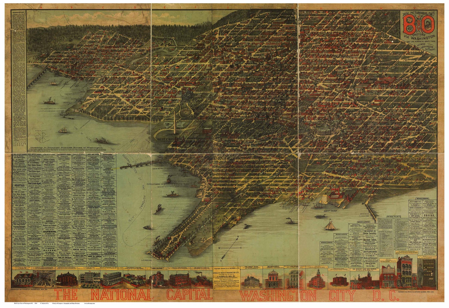 Washington DC 1884 Birds Eye View Sachse Reprint - Etsy