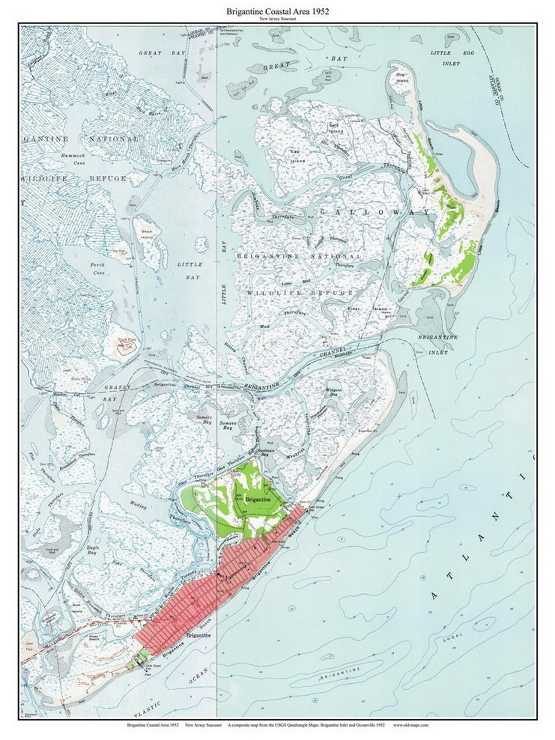 Brigantine Coastal Area 1952 Old Topographic Map USGS Custom Composite ...