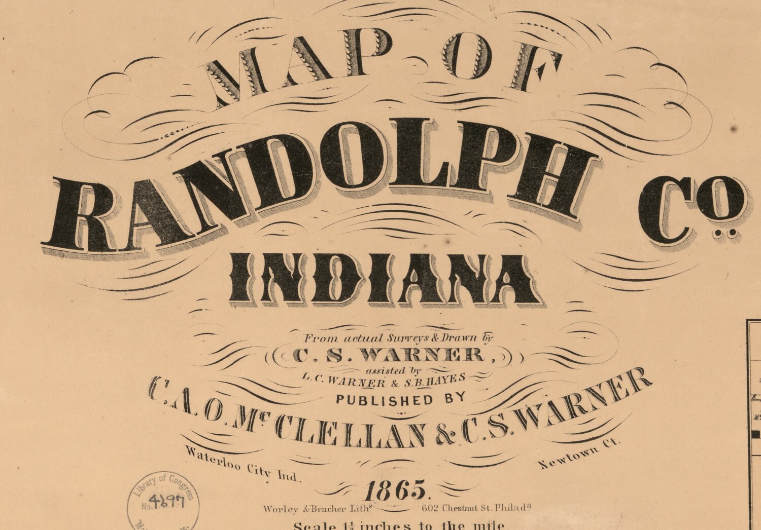 Randolph County Indiana 1865 Old Wall Map Reprint With - Etsy
