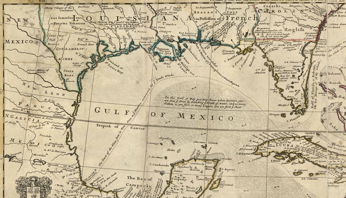 Caribbean 1715 Map by Moll - Reprint - Cuba, Puerto Rico, Florida ...