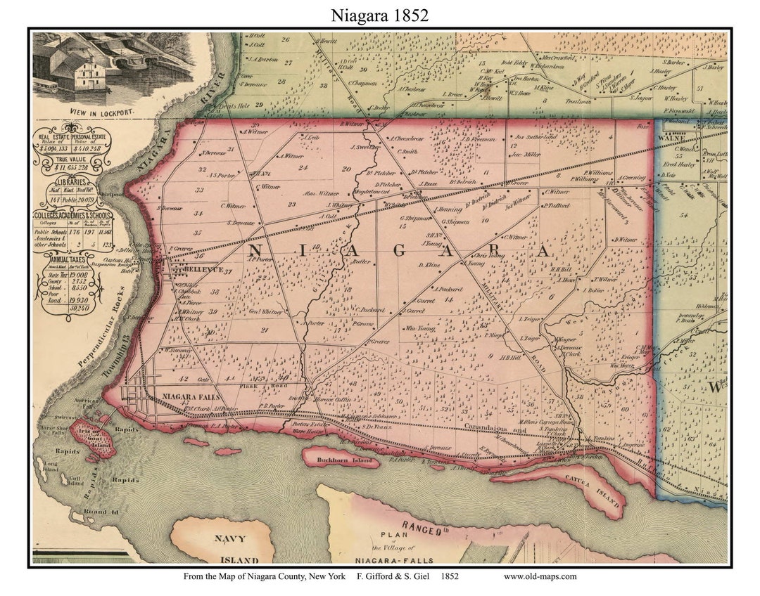 Niagara 1852 Old Town Map With Homeowner Names New York Reprint ...