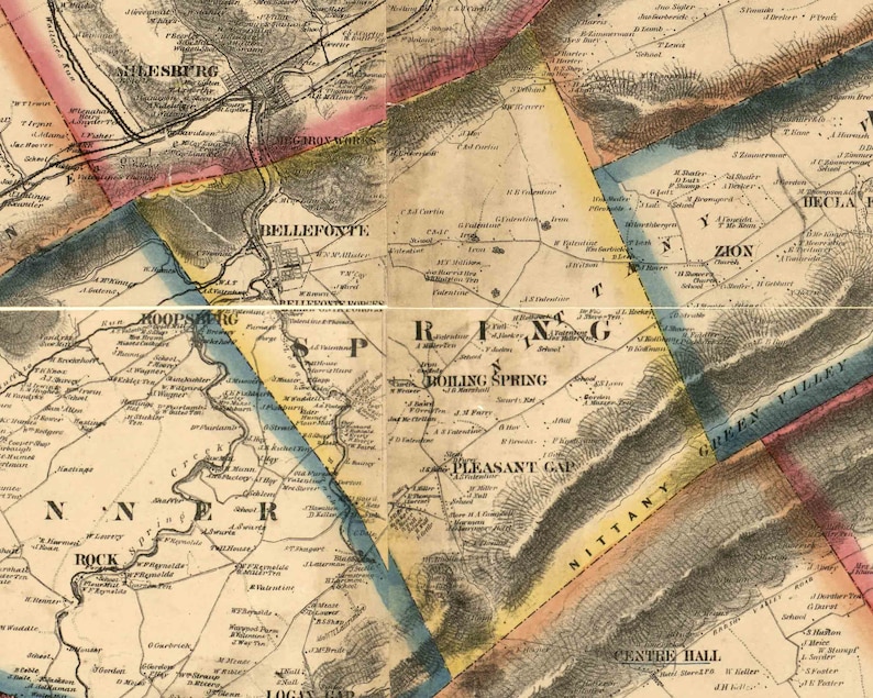 Centre County Pennsylvania 1861 - Old Wall Map With Homeowner Names ...