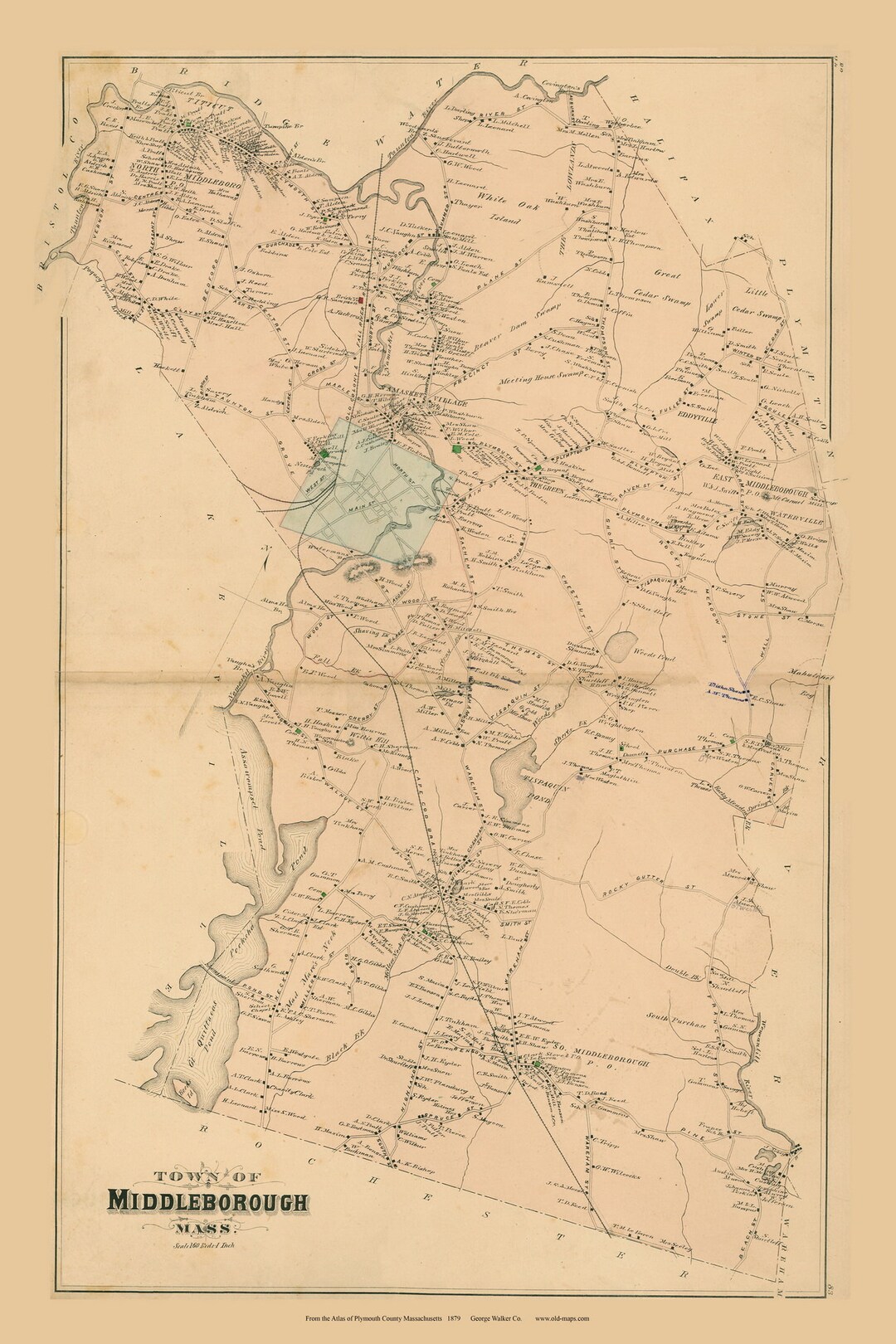 Middleborough - 1879 - Old Town Map Reprint - Middleboro -plymouth Co ...