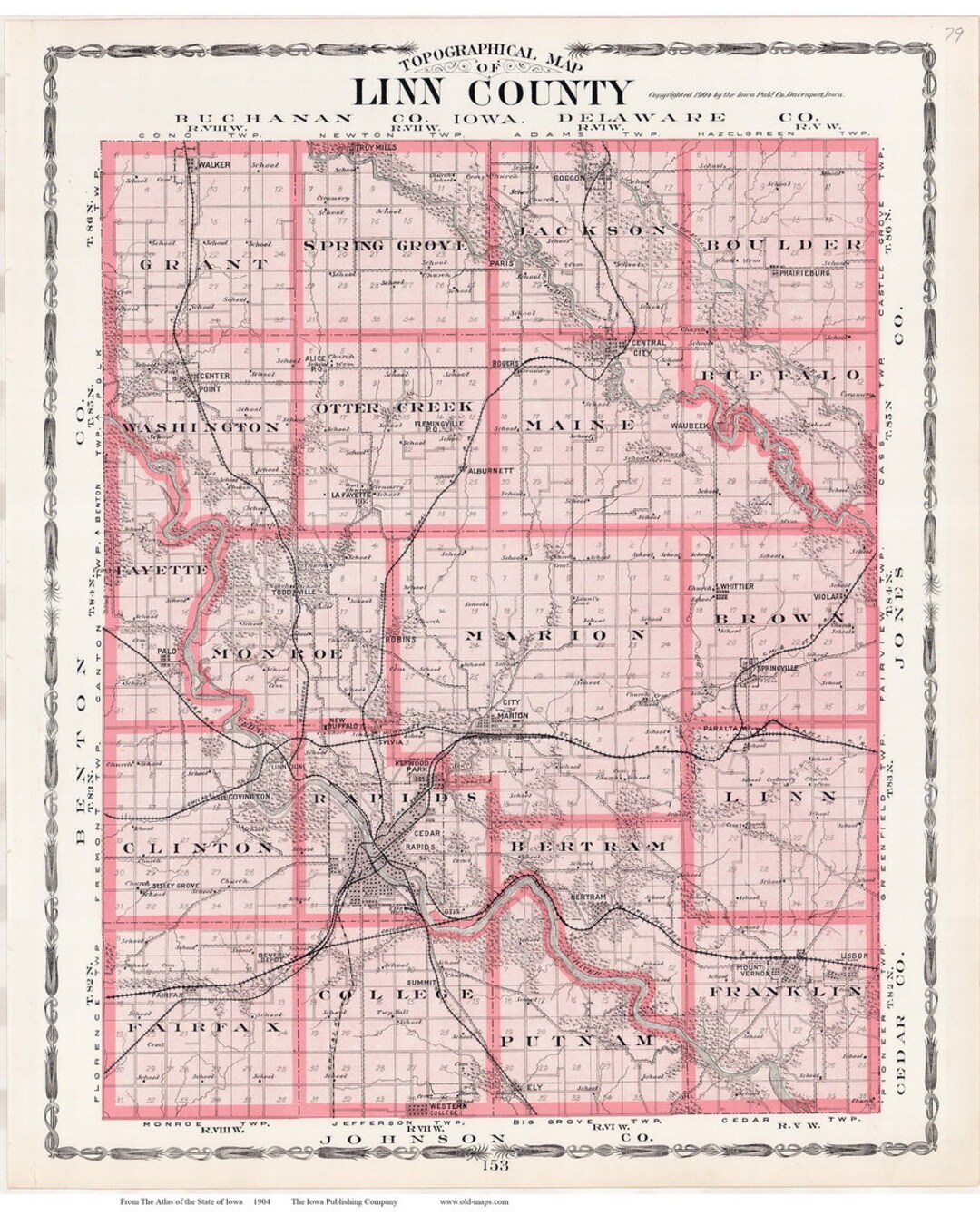 Linn County 1904 - Old Town Map Reprint - Iowa State Atlas - Genealogy ...