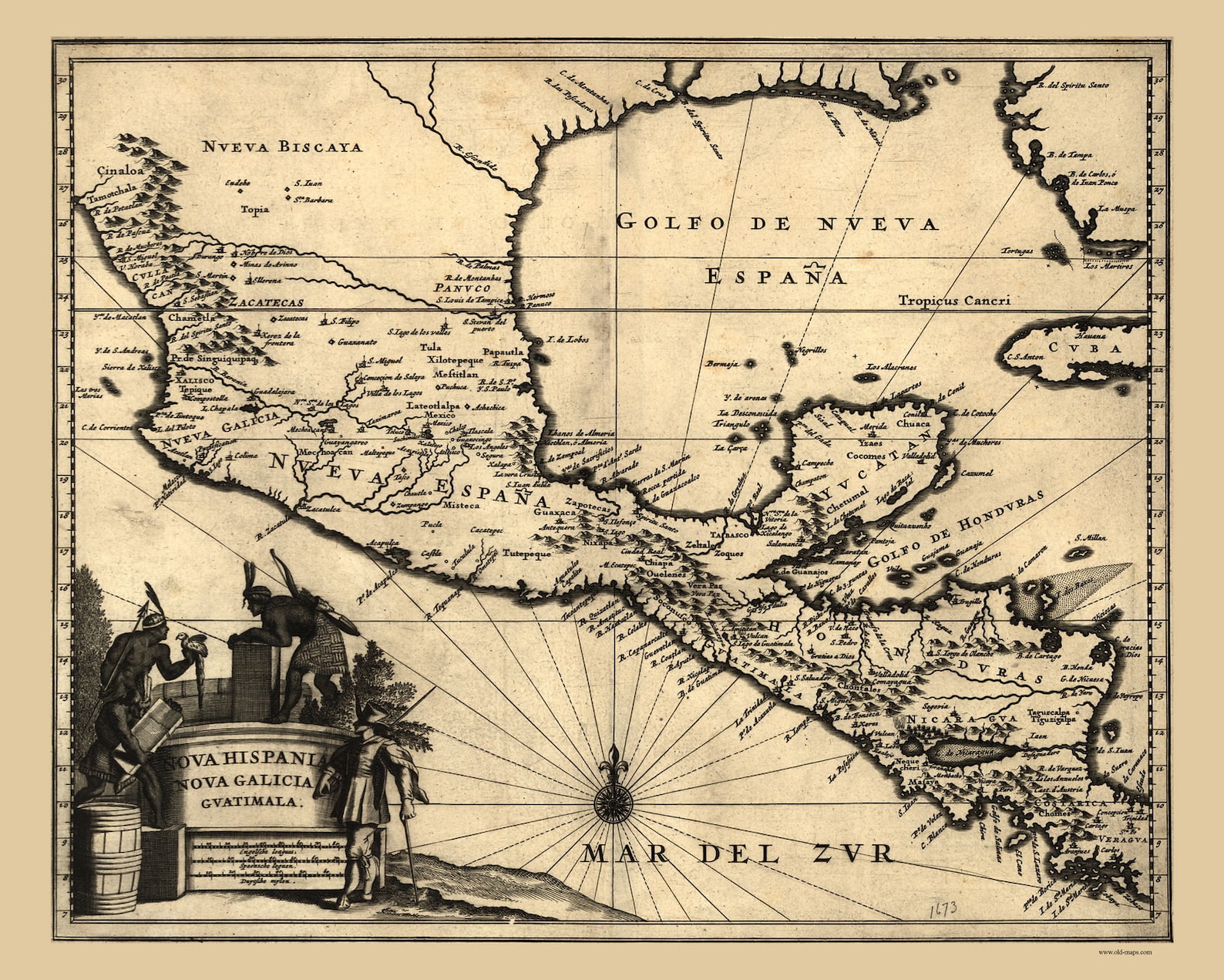 Central America & Gulf of Mexico - 1671- Old Map Reprint Central ...