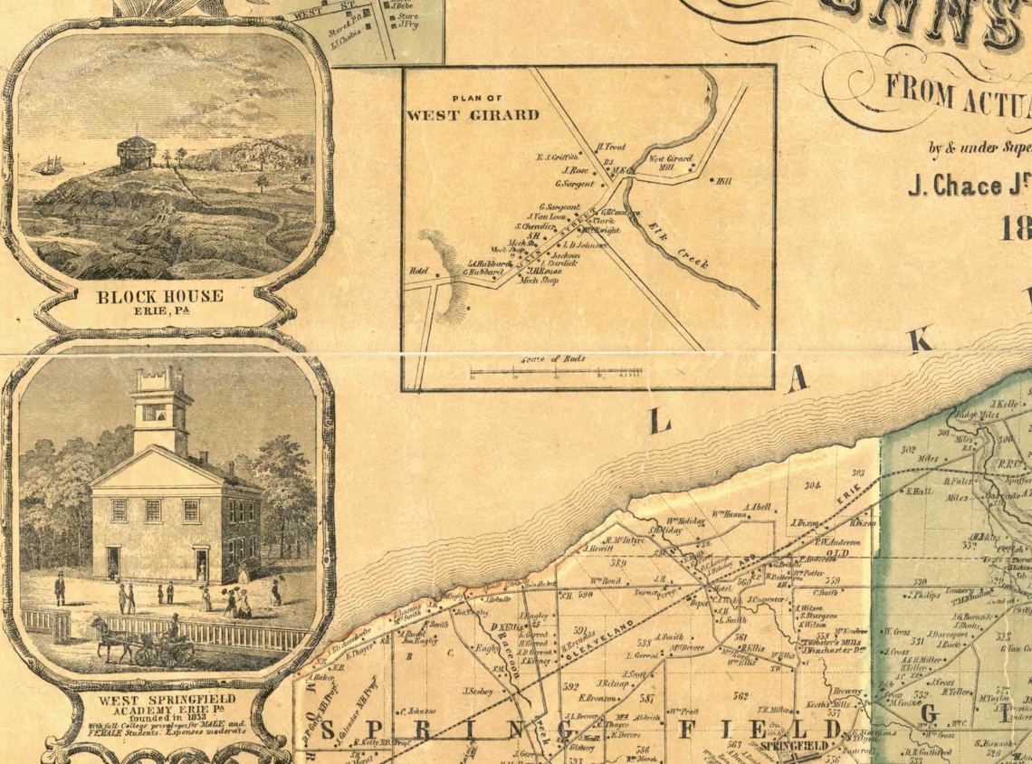 Erie County Pennsylvania 1855 Old Wall Map With Homeowner | Etsy