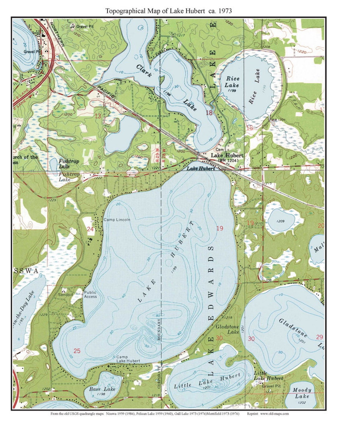 Lake Hubert 1973 Old Map Topo Custom Composite USGS Reprint Minnesota ...