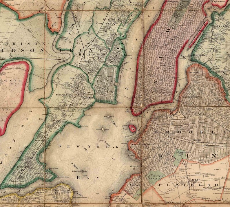 New York City Map 1860 Old Wall Map with Homeowner Names | Etsy