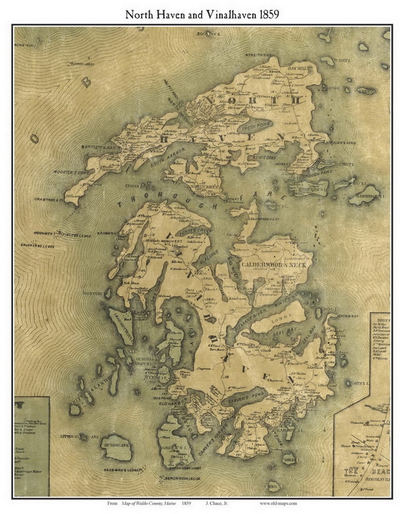 North Haven Vinalhaven 1859 Old Town Map With Homeowner Names | Etsy