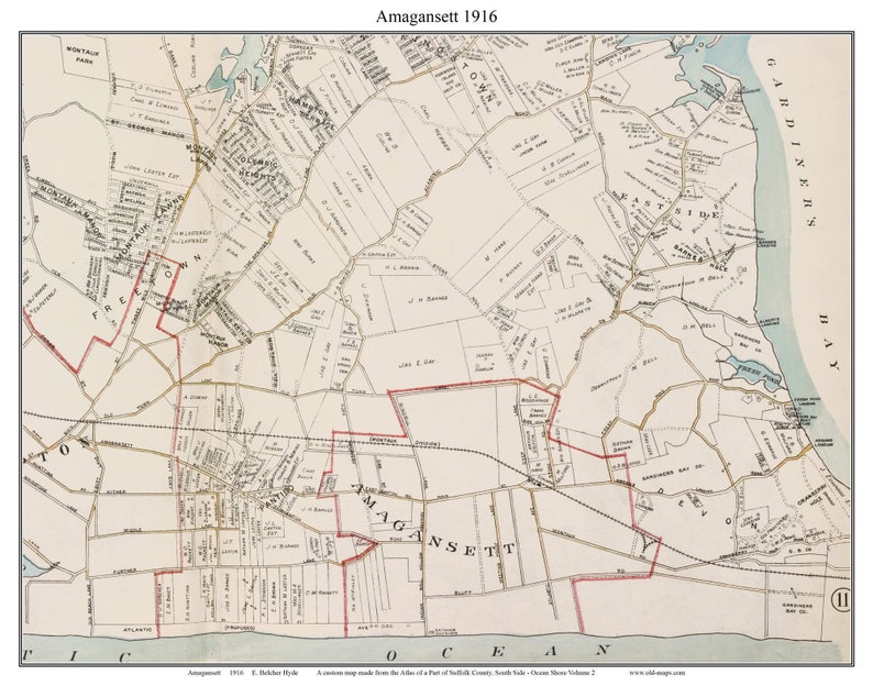 Amagansett 1916 Old Town Map Reprint - Homeowner Names, Genealogy ...