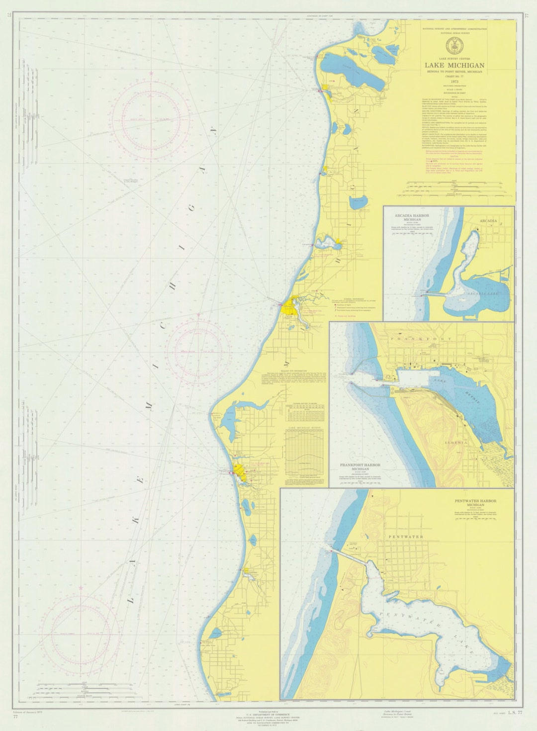 Benona to Point Betsie - 1973 Lake Michigan - Michigan - Nautical Map ...