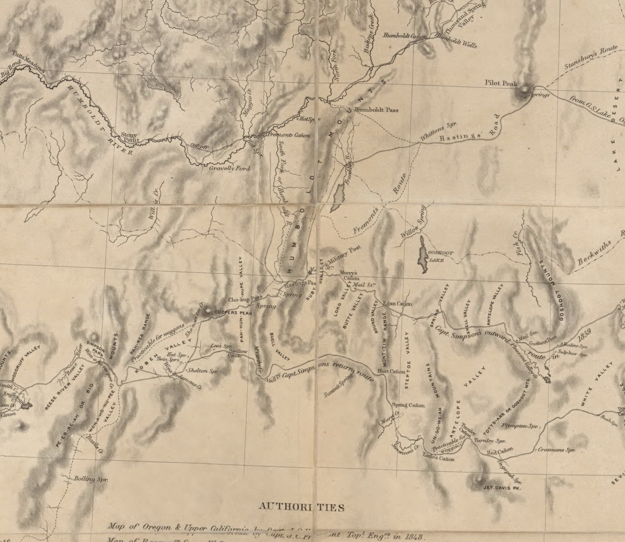 Utah Territory Military 1860 Old Map California Nevada Colorado New ...