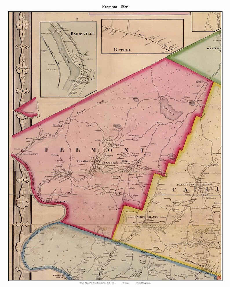 Fremont 1856 Old Town Map With Homeowner Names New York - Reprint ...