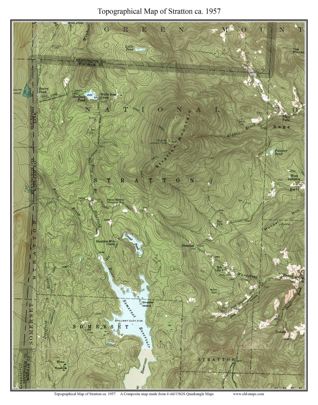 Stratton 1957 - Old USGS Town Map Composite Reprint Vermont - Windham ...