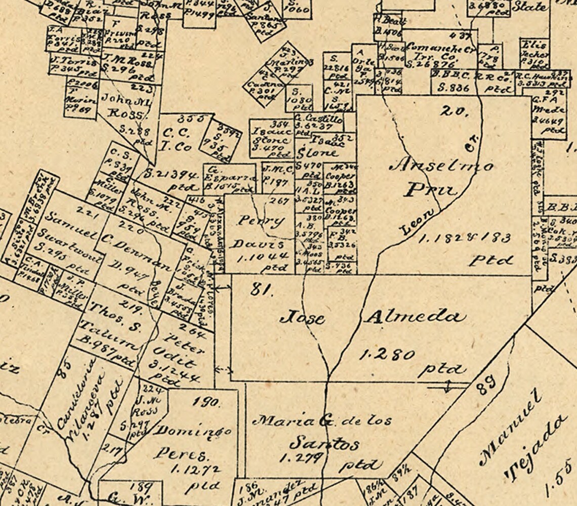 Bexar County, Texas - 1879 - Old Wall Map Reprint With Land Owners ...