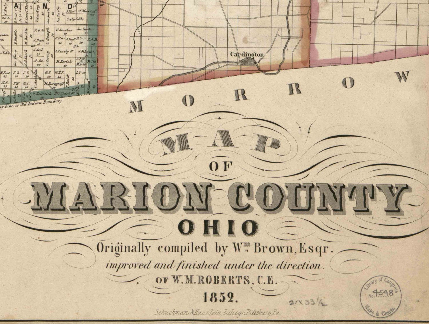 Marion County Ohio 1852 Old Wall Map Reprint With Homeowner | Etsy