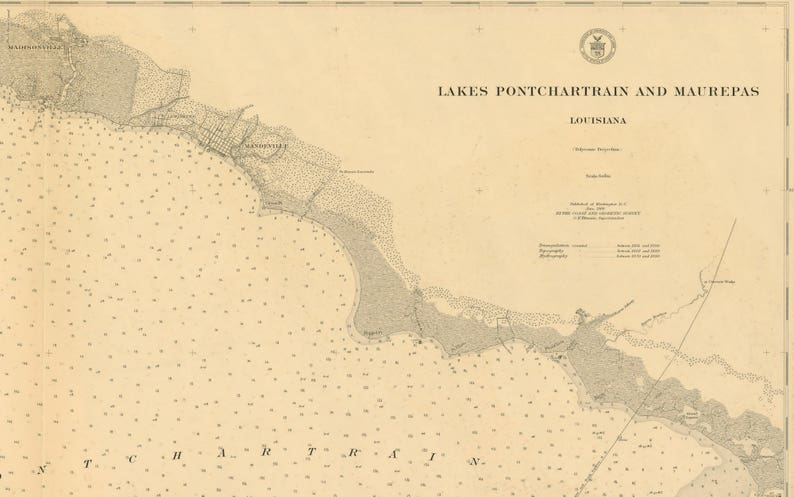 Lake Pontchartrain & Maurepas 1906 Nautical Old Map Reprint | Etsy