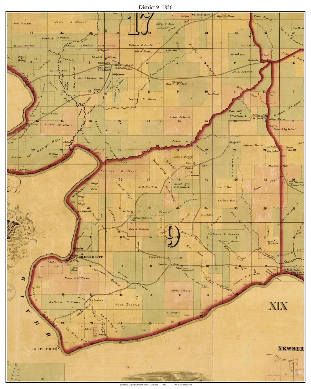 District 9 1856 Old Town Map With Homeowner Names - Alabama - Reprint ...