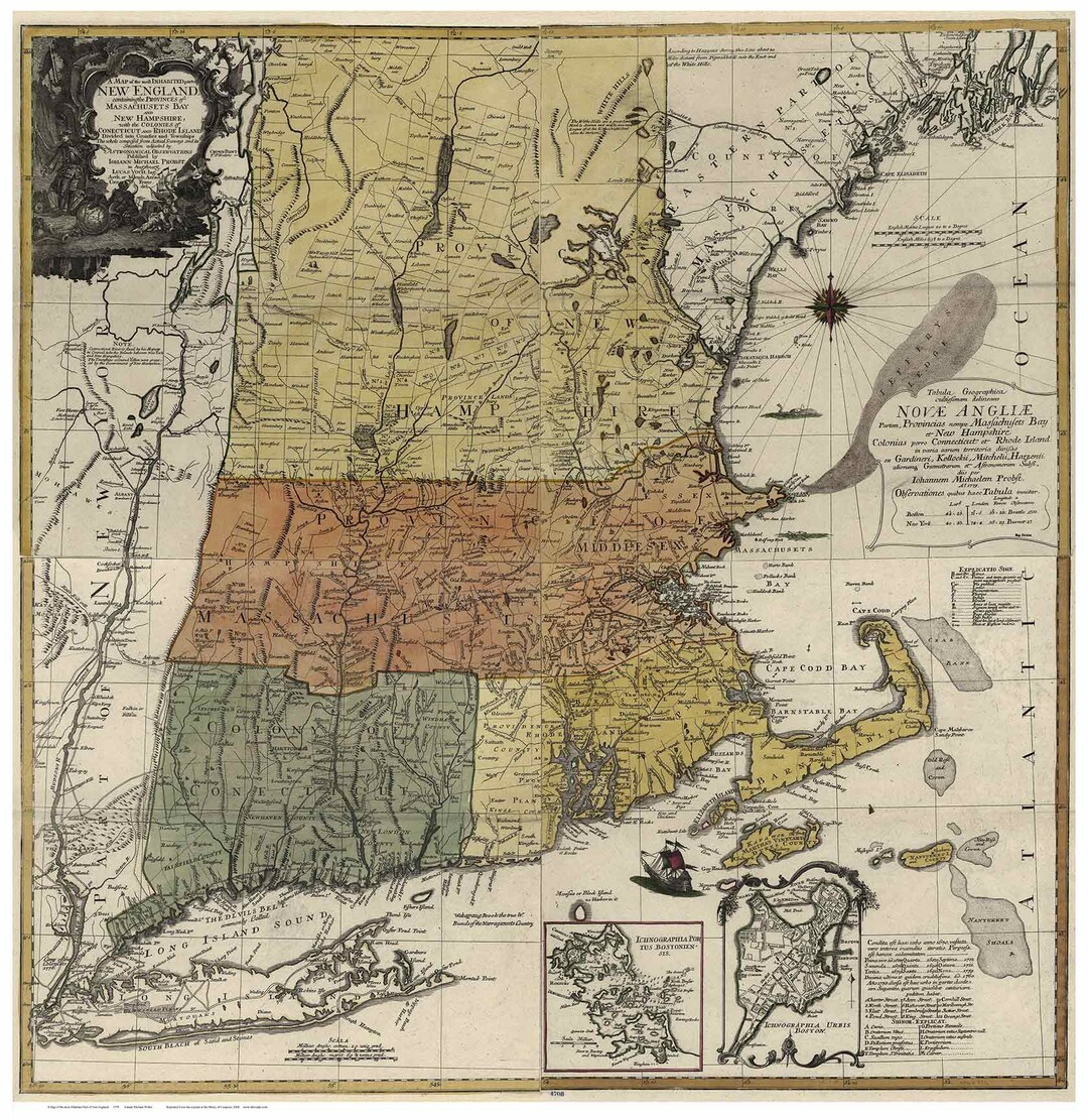 New England - 1779 Old Map Reprint - Probst - NE Maps - Etsy