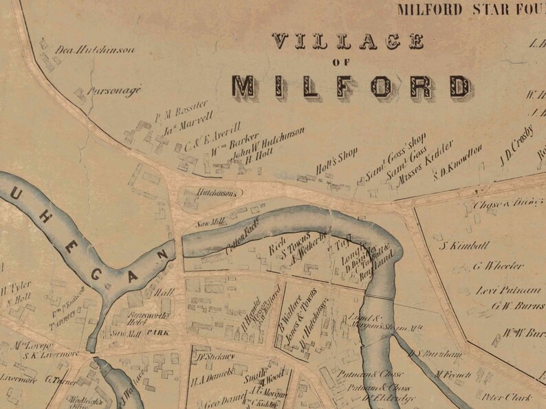 Milford 1854 Old Map New Hampshire Reprint Homeowner Names - Etsy