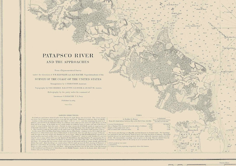 Patapsco River & Approaches 1849 Nautical Map Chesapeake | Etsy
