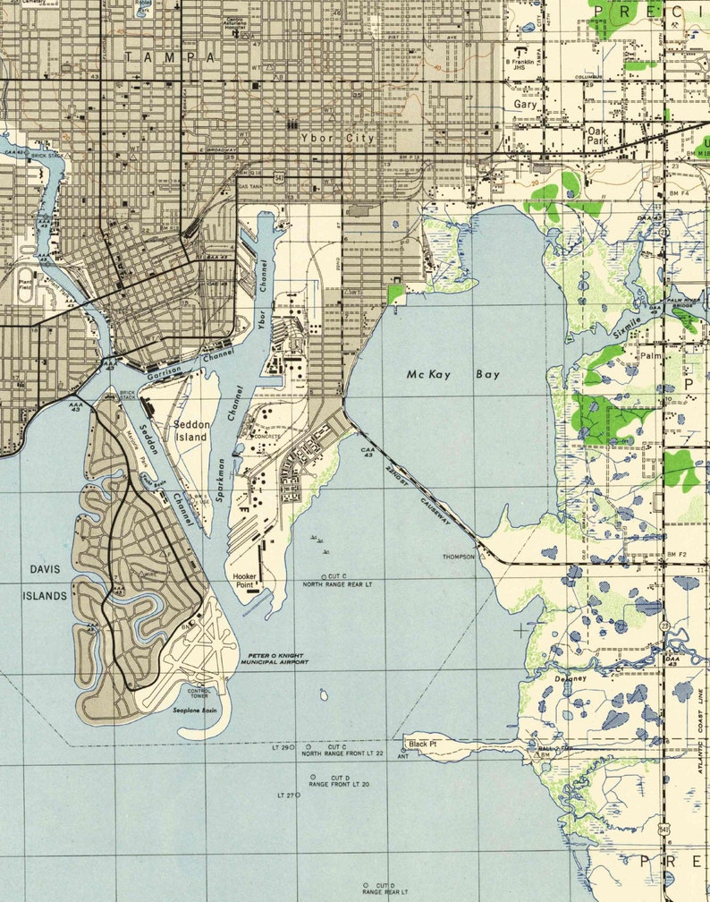 Tampa Florida 1945 Old Topo Map A Composite Made From 6 USGS - Etsy