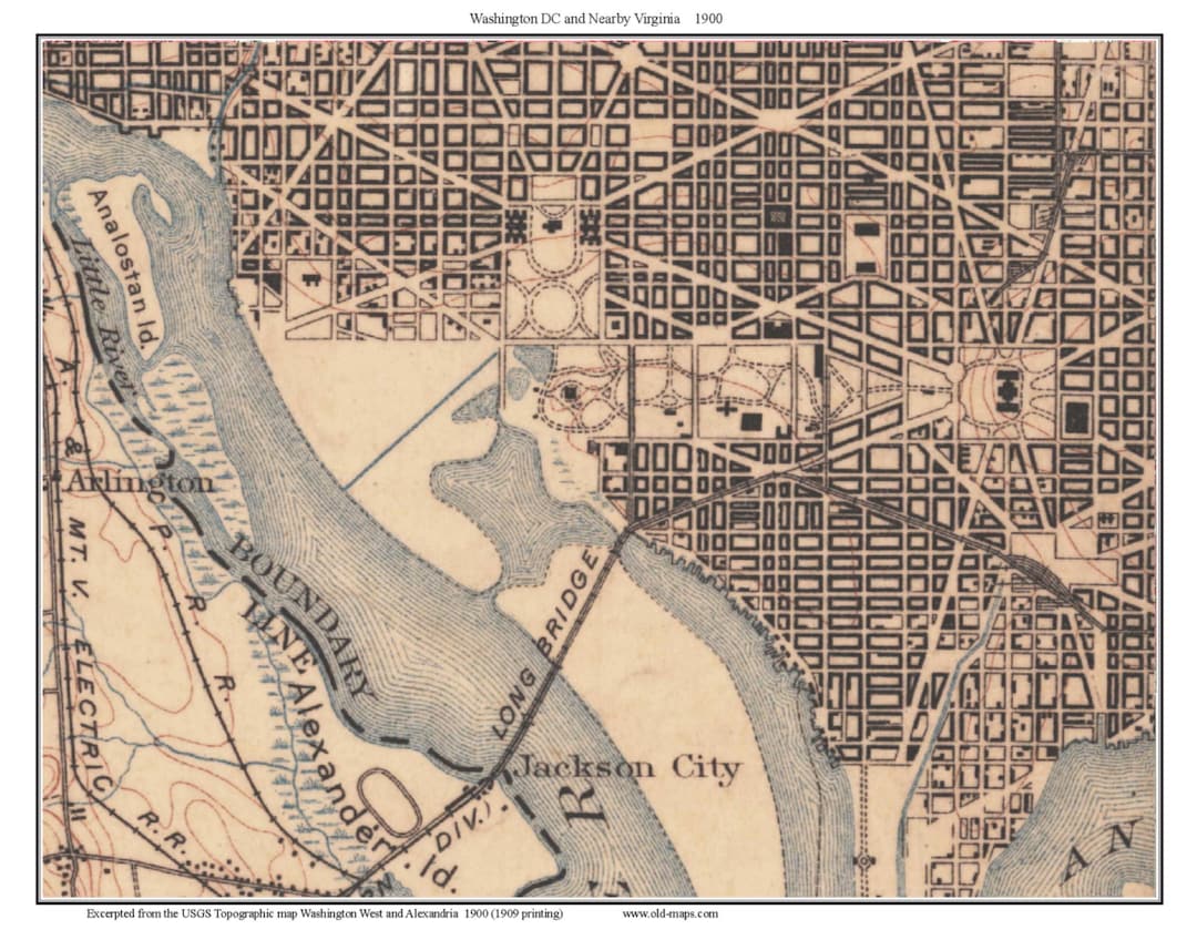 Washington DC Downtown 1900 Old Topographic Map USGS Custom Composite ...