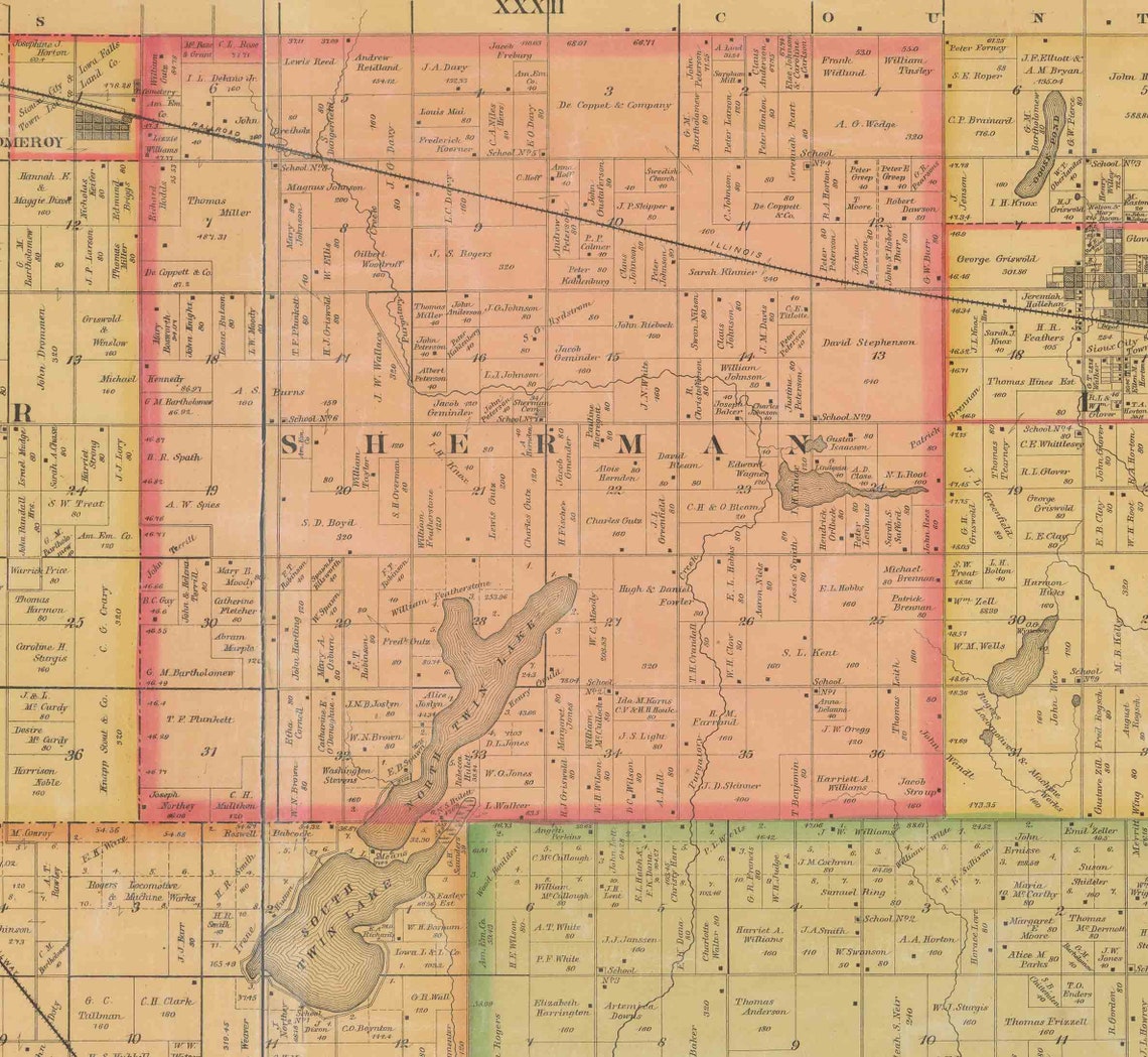 Calhoun County Iowa 1884 Old Wall Map With Landowner Names Farm Lines ...